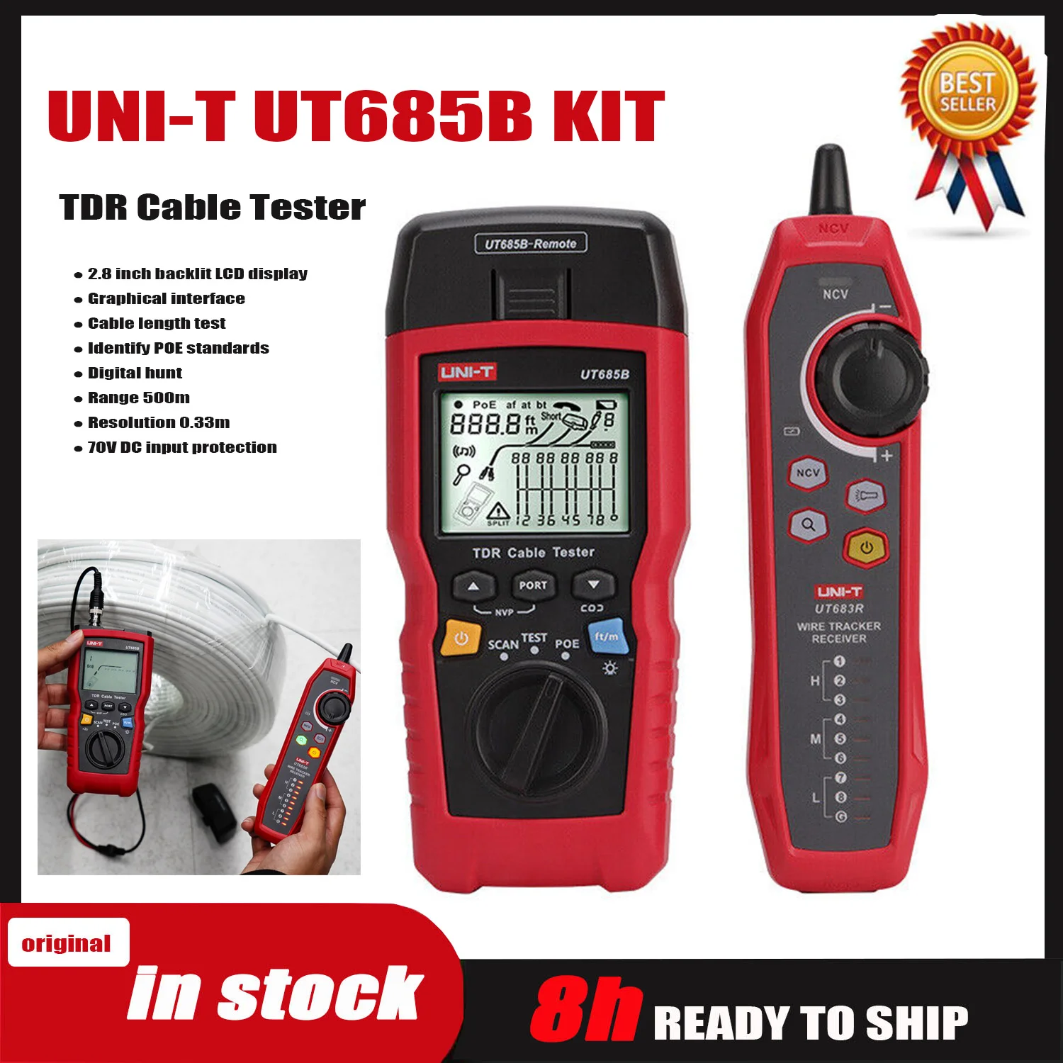 UNI-T-Coaxial-Cable-Tester-Kit-POE-Cabo-de-Rede-Comprimento-do-cabo ...