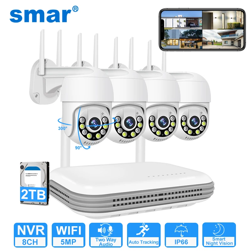 Smar-8CH-NVR-5MP-Wireless-Camera-Kit-Ai-Humman-Detect-Outdoor-3MP-PTZ ...