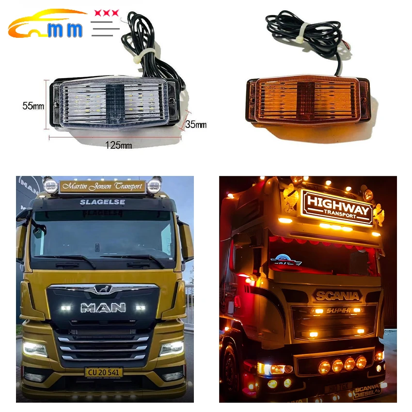 2Pcs Amber White LED Truck Scania Front Grille lights DAF grille lamp ...
