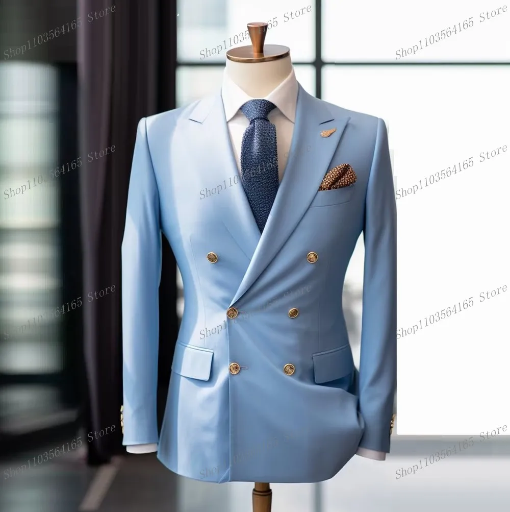 New Sky Blue Men Blazer Business Formal Office Coat Casual Work Prom ...
