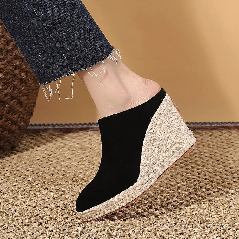 House-Slippers-Platform-High-Heeled-Shoes-Lady-Pointed-Toe-Flock ...