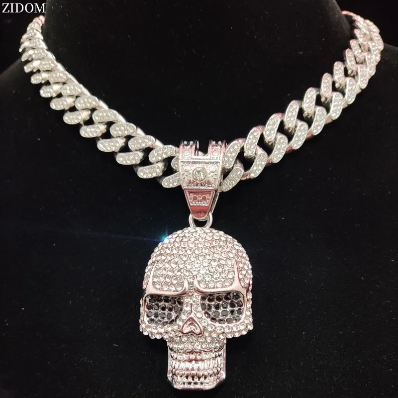 Men-Women-Hip-Hop-SKull-Pendant-Necklace-with-13mm-Cuban-Chain-HipHop ...