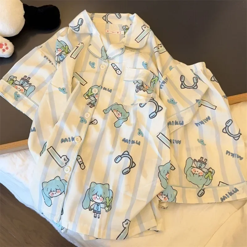 Hatsune Miku Cartoon Thin Ice Silk Pajamas Two-piece Set Summer Home ...