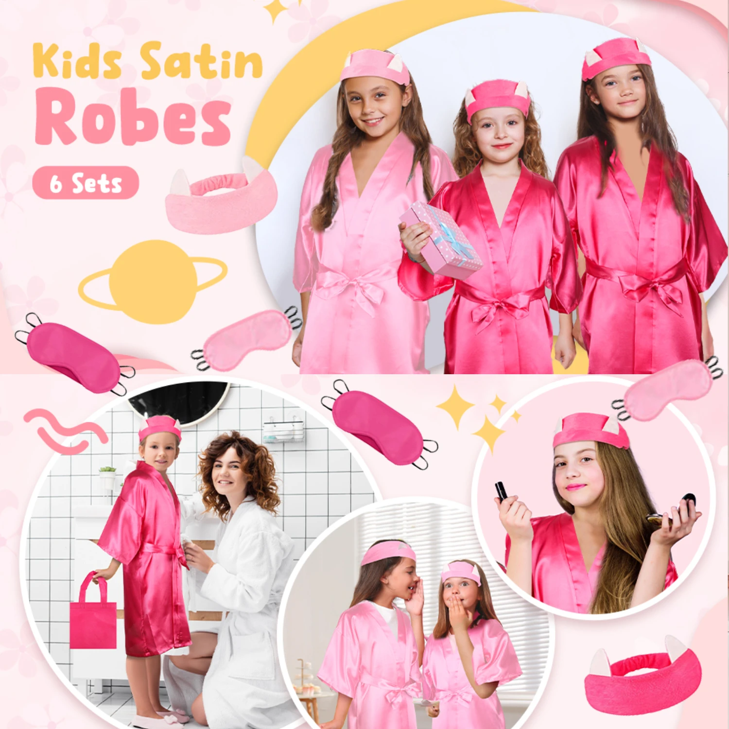 6Pack Kids Spa Party Robe Girls Birthday Squad Robes Soft Silk Satin ...