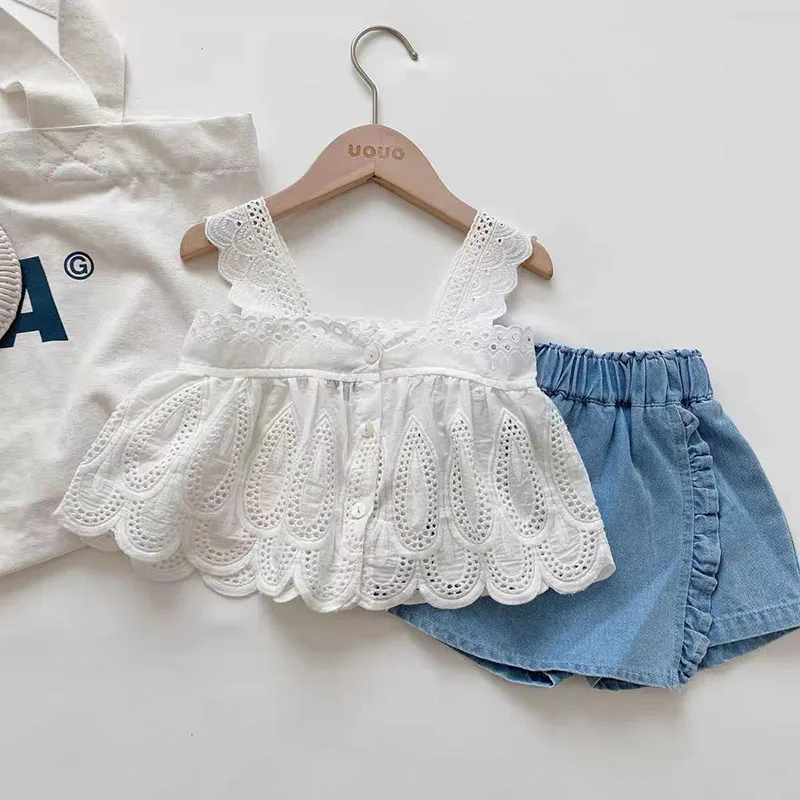 Girls Outfit Sets Summer Kids Clothes Girls Lace Edge Pure White Baby ...
