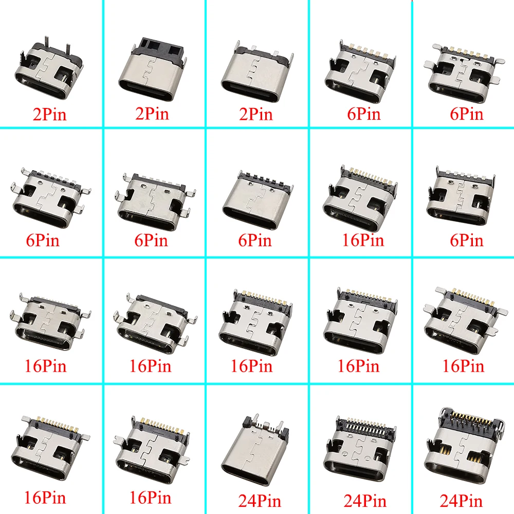 10Pcs-USB-Connector-Type-C-Female-Jack-2-6-16-24Pin-SMD-SMT-Type-C ...