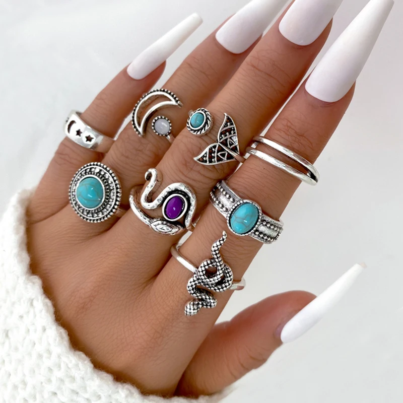 17KM-8Pcs-Set-Vintage-Snake-Rings-Set-Hiphop-Moon-Fish-Rings-for-Women ...
