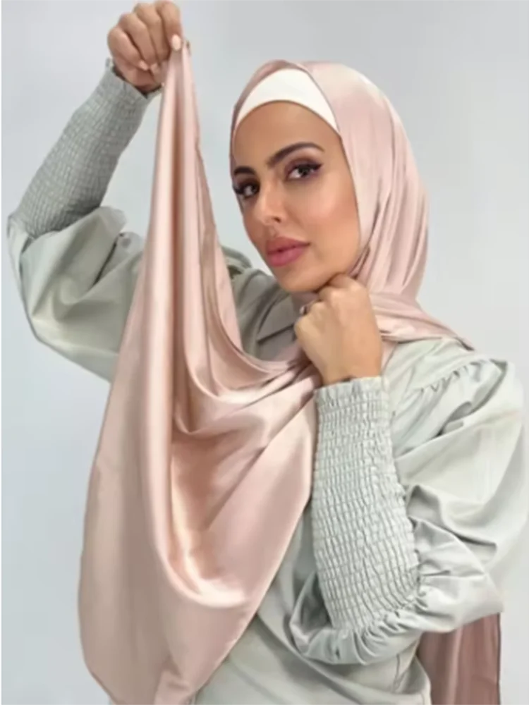 Silk Satin Hijab Scarf Muslim Women Veil Headwraps Shawls Islam Silk ...
