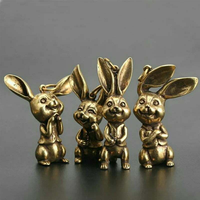 4 Styles Copper Rabbits Miniatures Figurines Small Ornaments Vintage ...
