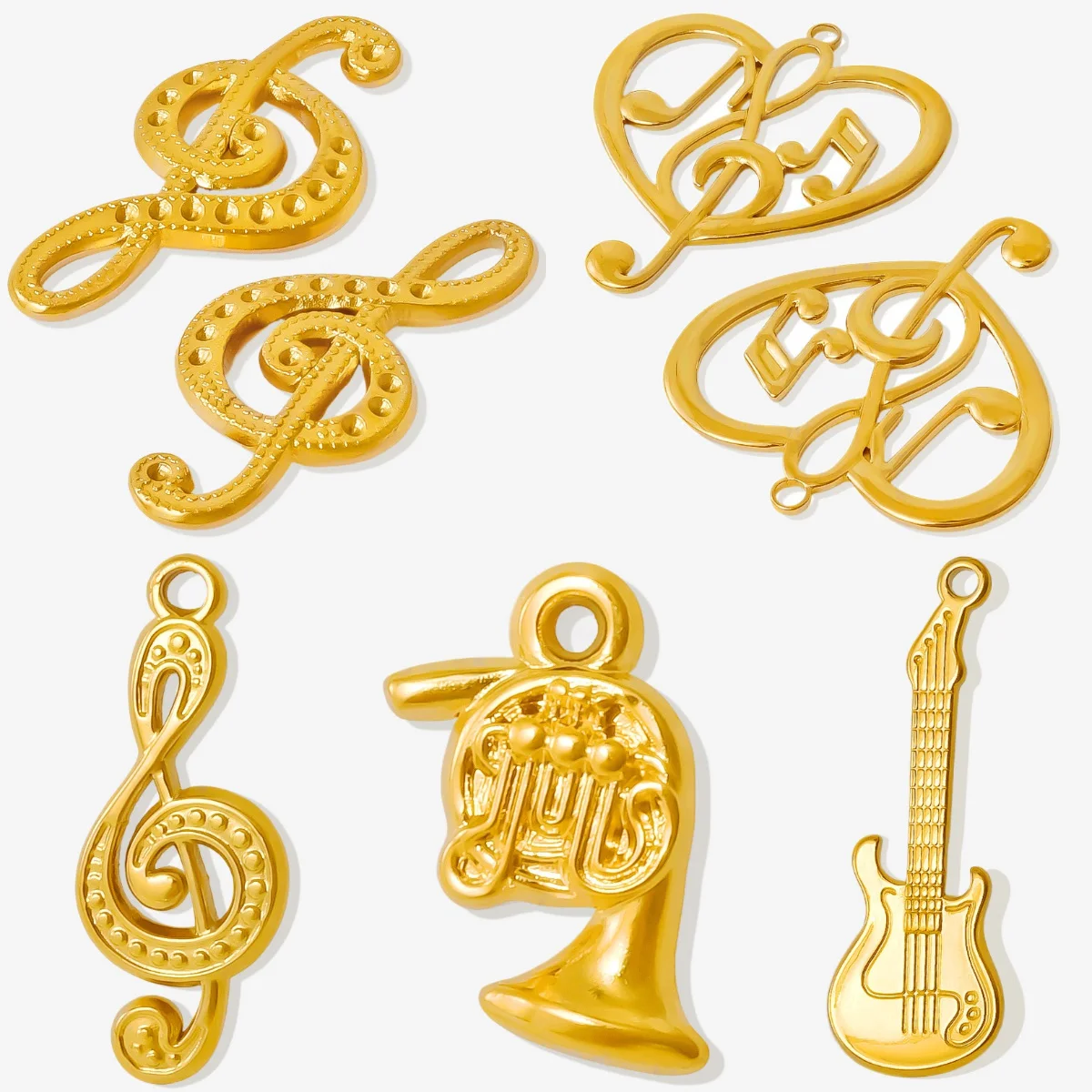 10pcs Gold Color Stainless Steel Musical Instruments Pendants Musical ...