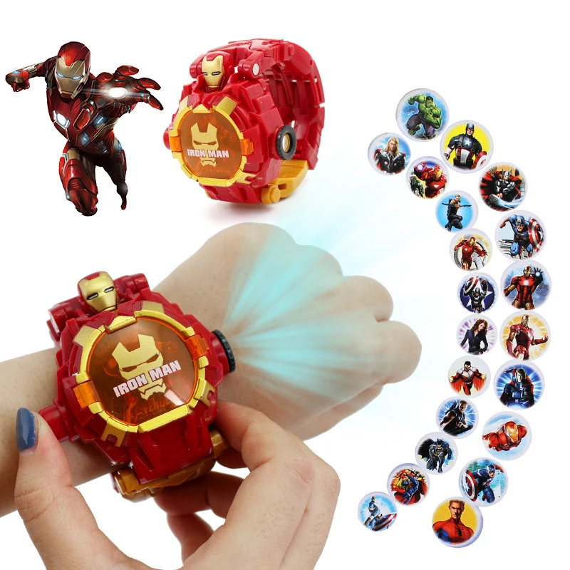 Marvel-Iron-Man-Spiderman-21-Projection-Kids-Watch-Deformation-Robot ...