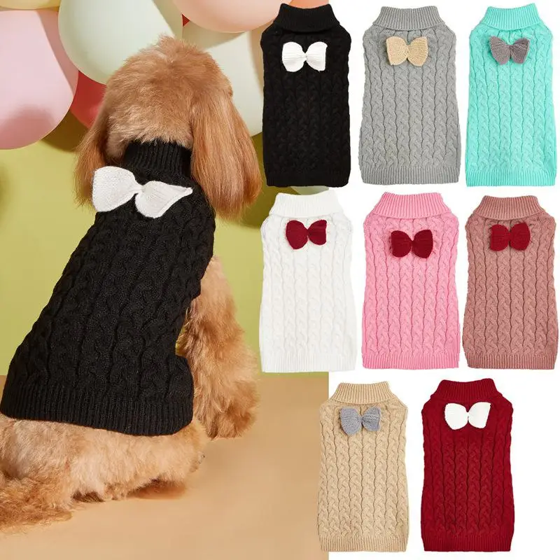 M60-Pet-clothing-new-medium-high-collar-solid-color-bow-knit-three ...