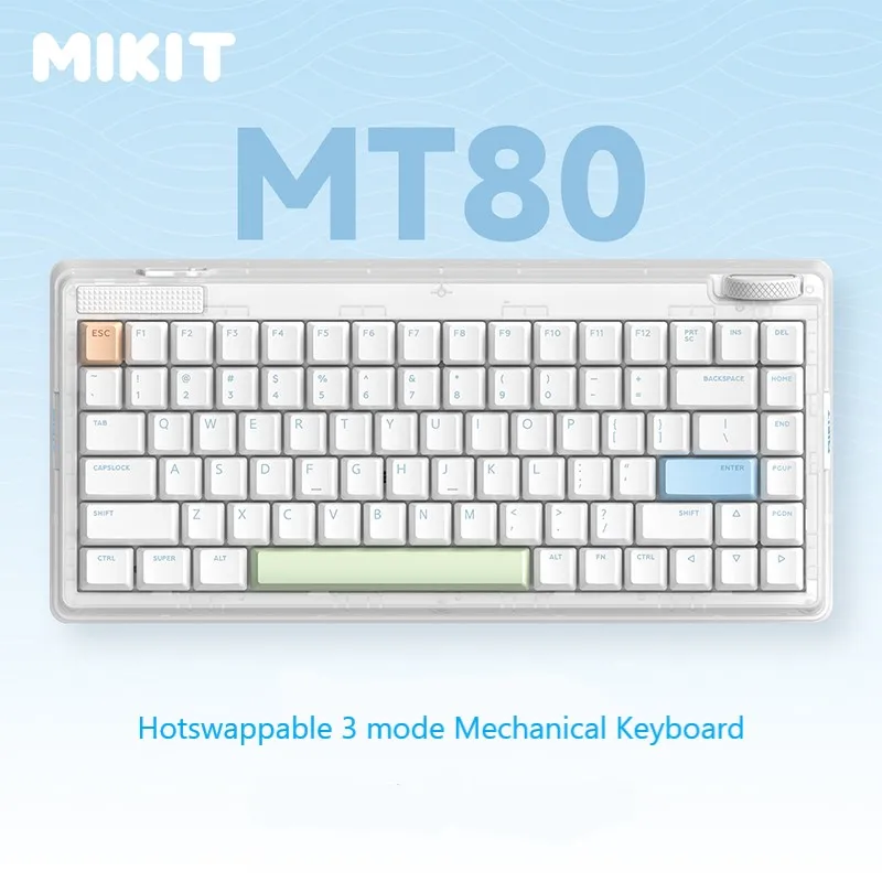 Mikit MT80 Three mode Wireless Mechanical Keyboard Bluetooth 2.4G Hot ...