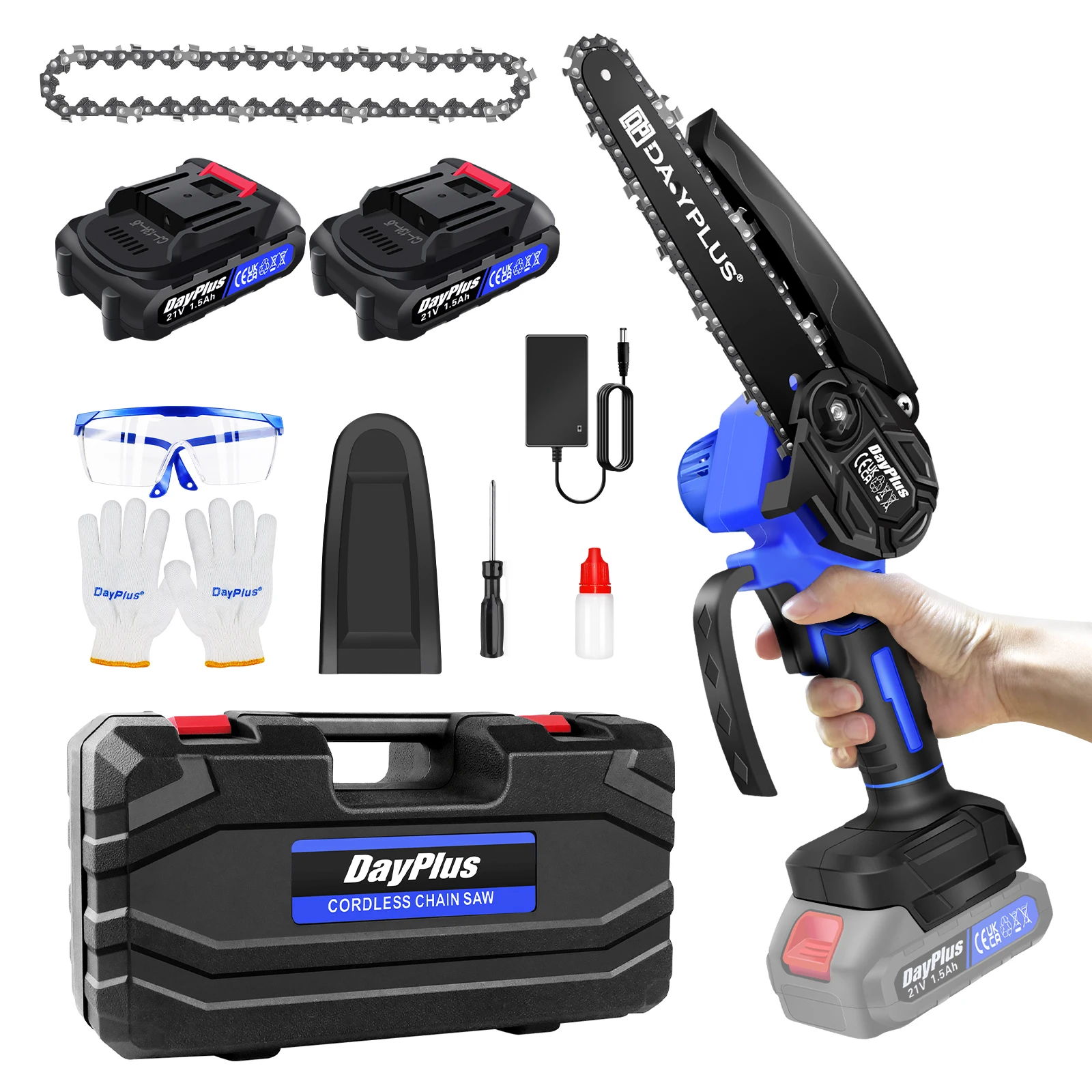 DayPlus-Cordless-Chainsaw-6-Inch-Battery-2-Chains-21V-Portable-Electric ...