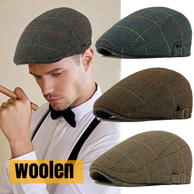 New Autumn Winter Woolen Warm Berets Men's Newsboy Hat Flat Ivy Gatsby ...