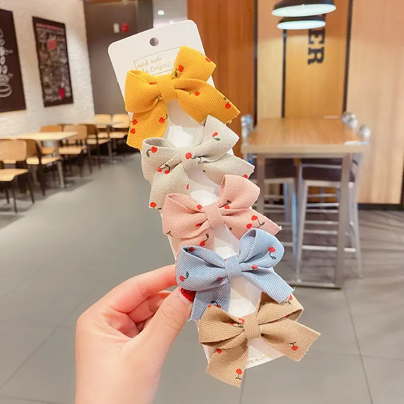 새로운 여자 귀여운 격자 무늬 프린트 스타 헤어핀 어린이 달콤한 머리띠 헤어 클립 바레트 패션 보우 액세서리 5 개세트