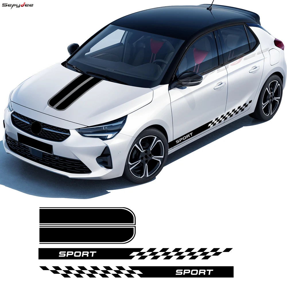 3Pcs Racing Sport Car Hood Bonnet Door Side Skirt Stickers Engine Cover ...