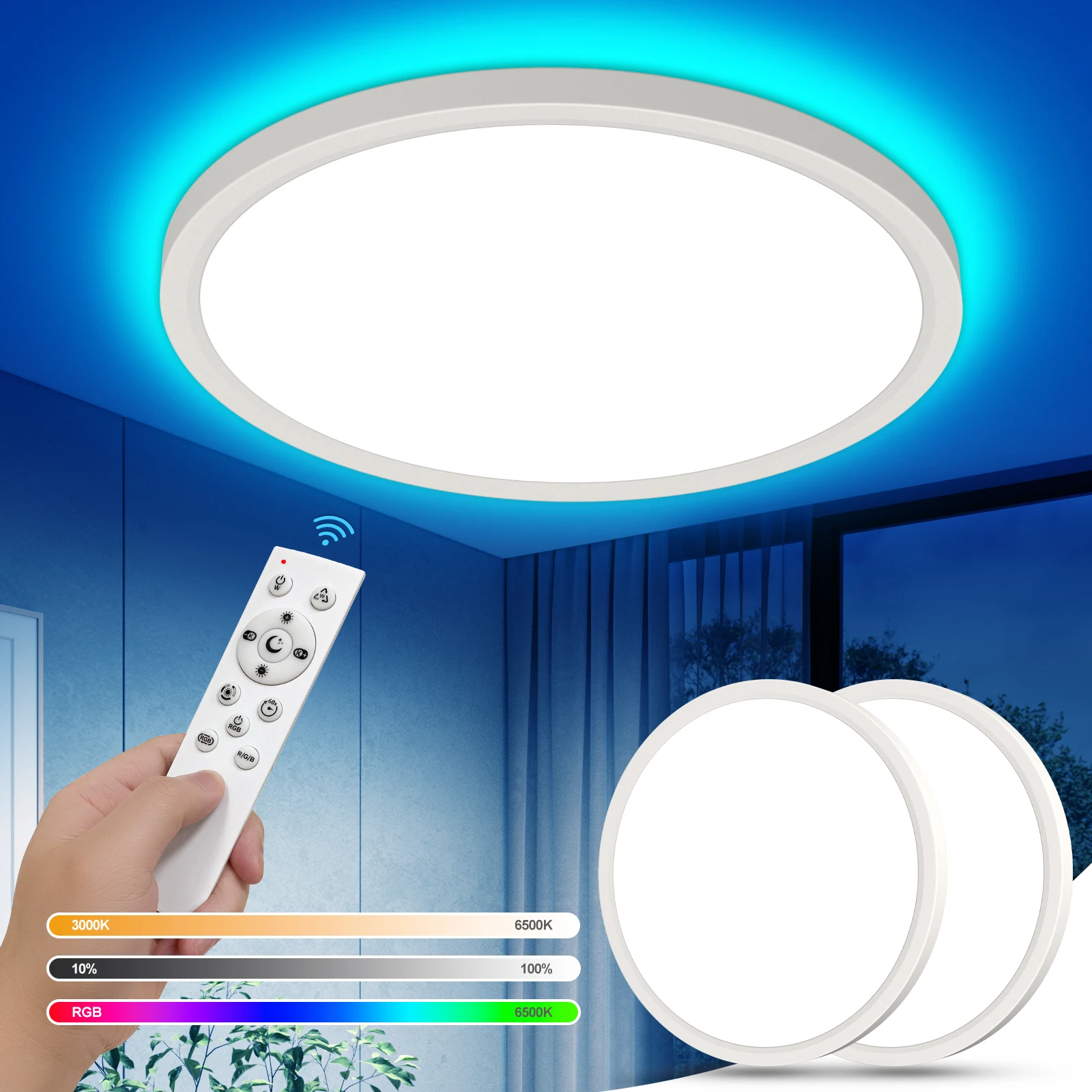 2-Piece-Led-Ceiling-Light-Dimmable-With-Remote-Control-24W-RGB-Flat ...