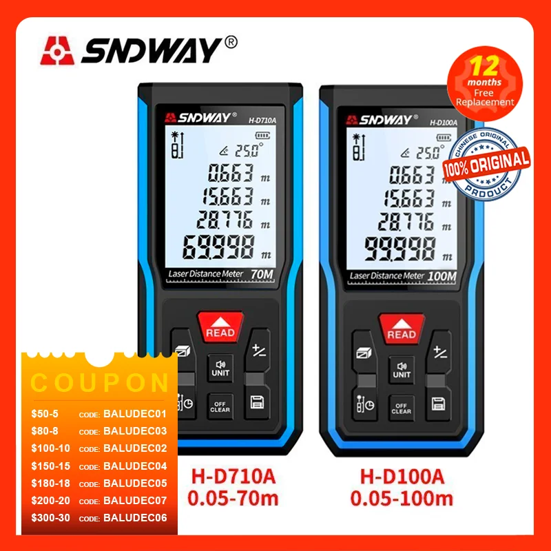 Sndway H-d100a Laser Distance Meter 70m 100m 200m Laser Measure H-ds200 ...