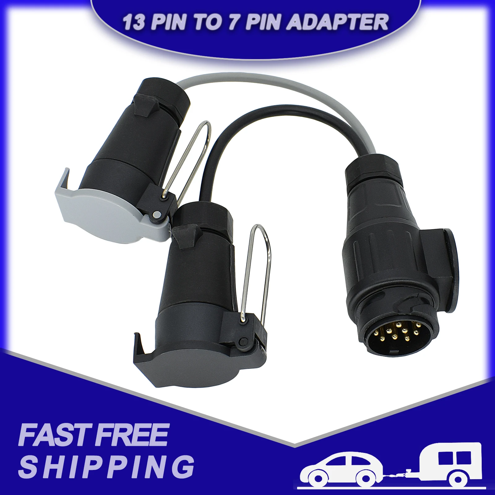 13 Pin to 7 Pin Trailer Extension Adapter Cable Lead Caravan Towing Tow ...