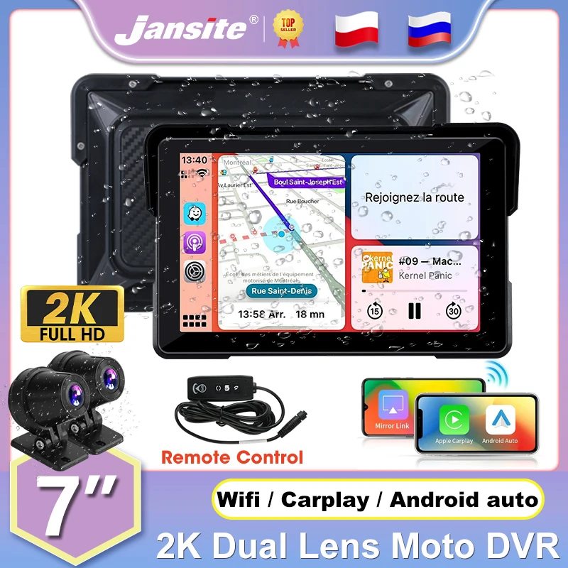 Jansite-7-Motorcycle-DVR-2K-Dash-Camera-IPS-Screen-Registrar-Wireless-Apple-Carplay-Android-auto ...