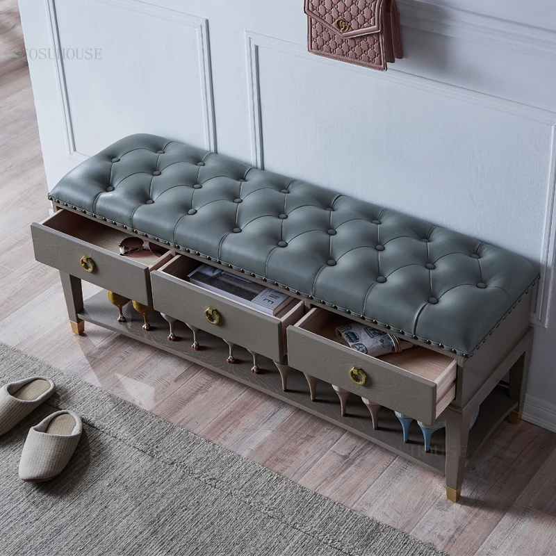 American Solid Wood Creative Bench Entrance Shoe Changing Stools Modern ...