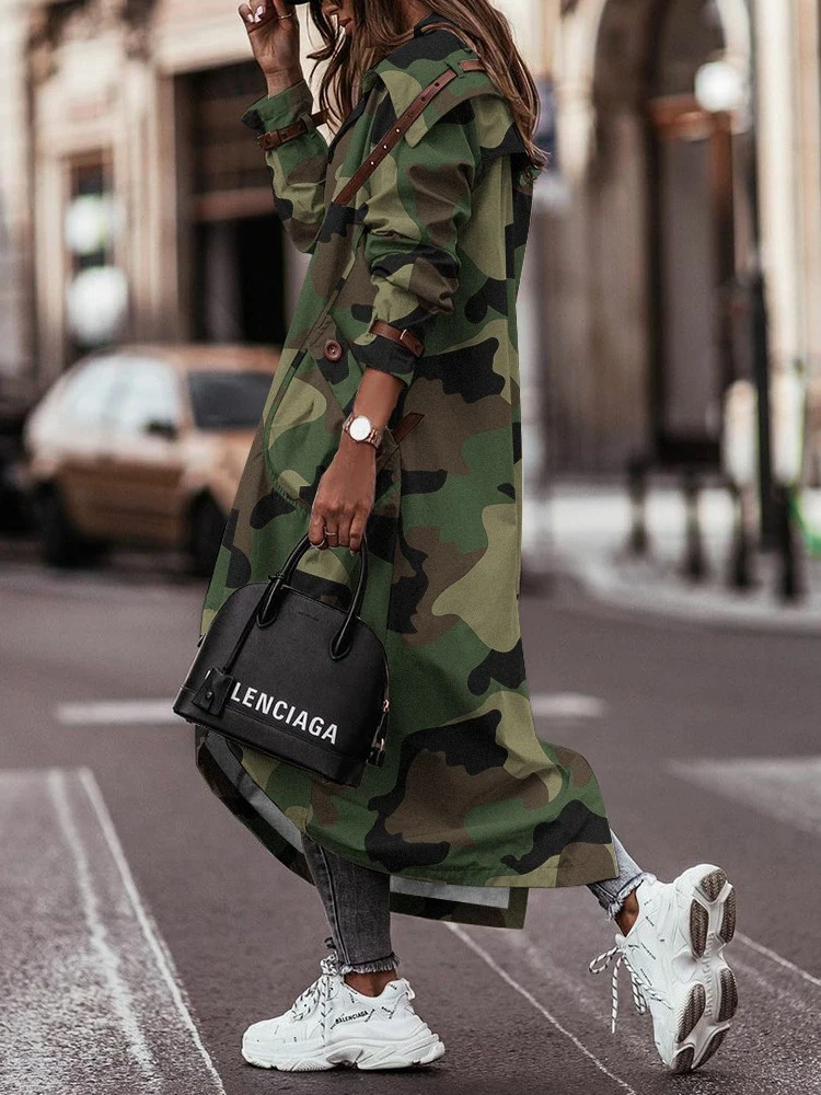 Single Breasted Pocket Hem Casual Elegant Trench Coat