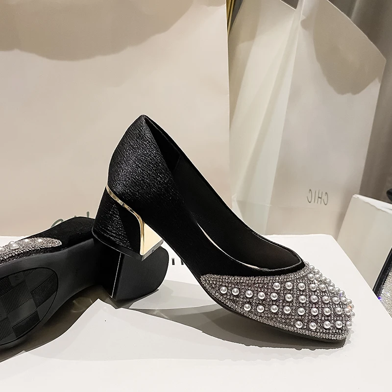 Chunky-Block-Pumps-for-Women-Slip-On-Low-Heel-Closed-Round-Toe-Dress ...