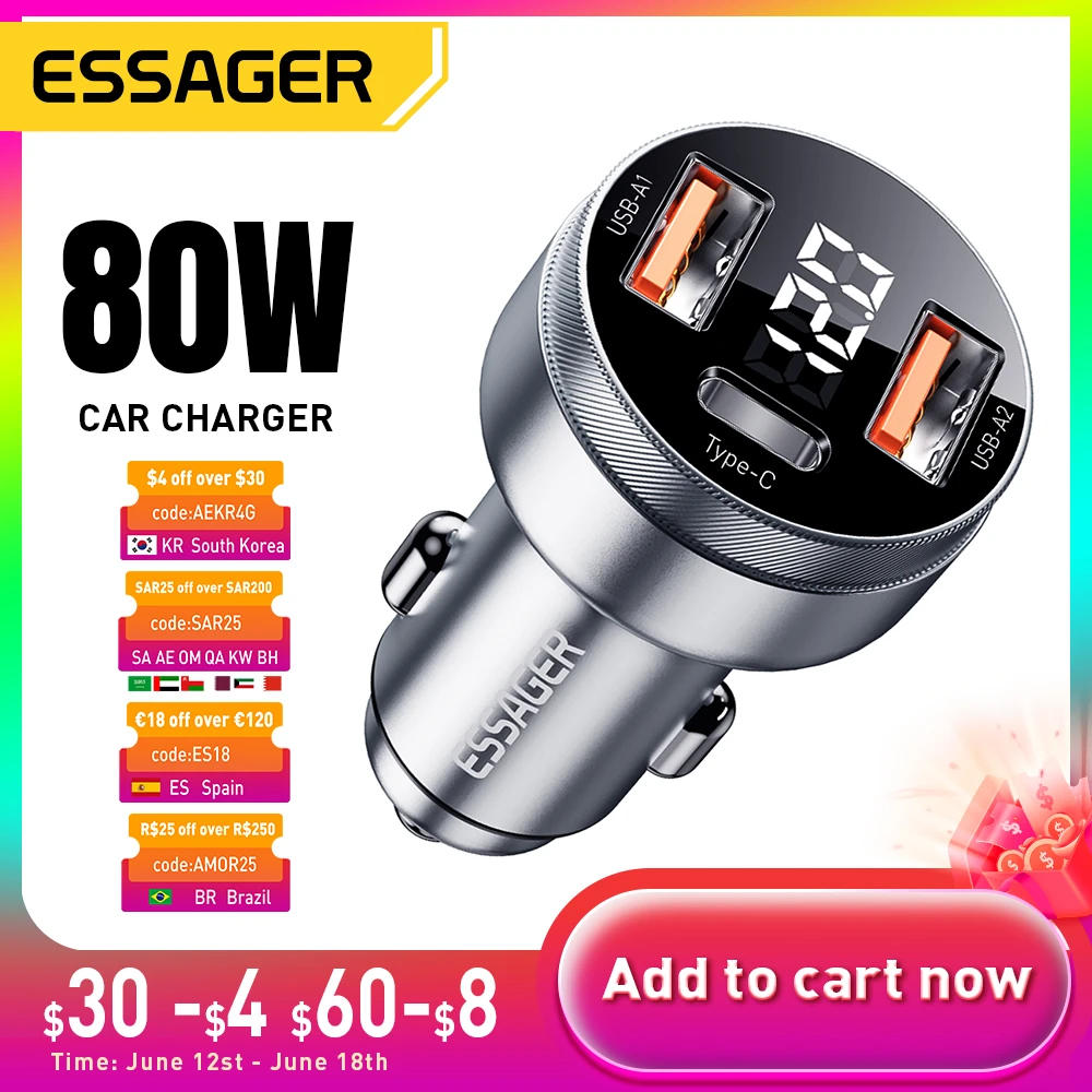 Essager 80w Car Charger Usb Type C Pd Fast Charging Phone Quick Charge ...