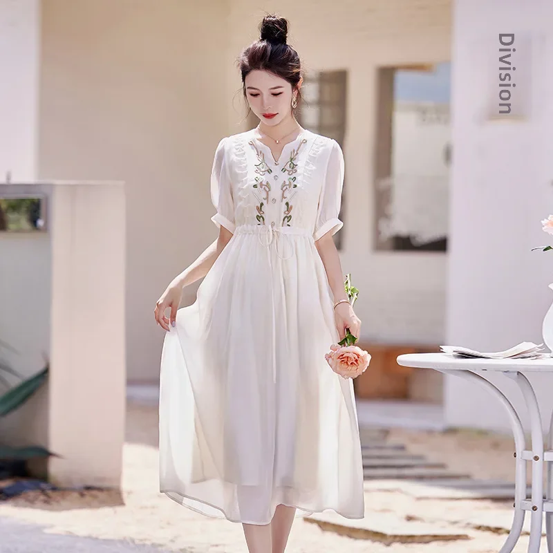 Vestido-elegante-bordado-elegante-vestido-com-cintura-comprimento-m-dio ...