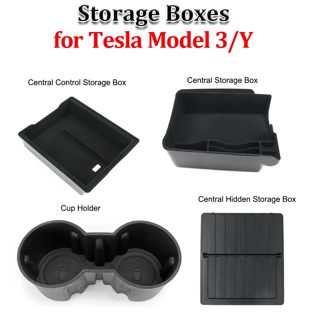 1set Storage Box For Tesla Model 3 Y Central Control Armrest Box Hidden ...