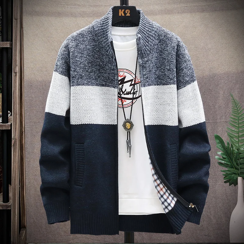 Autumn Winter Cardigan Sweater Men Fleece Zipper Sweaters Velvet ...