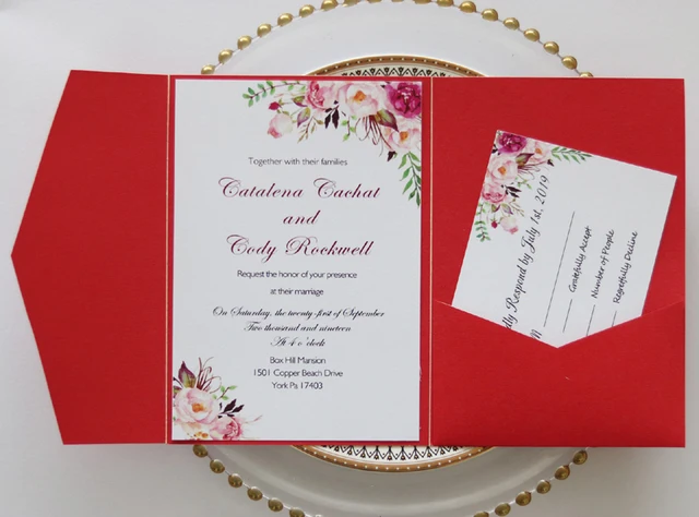 25 Set Tri-fold Pocket Pink Wedding Invitation Card Overseas Chinese ...