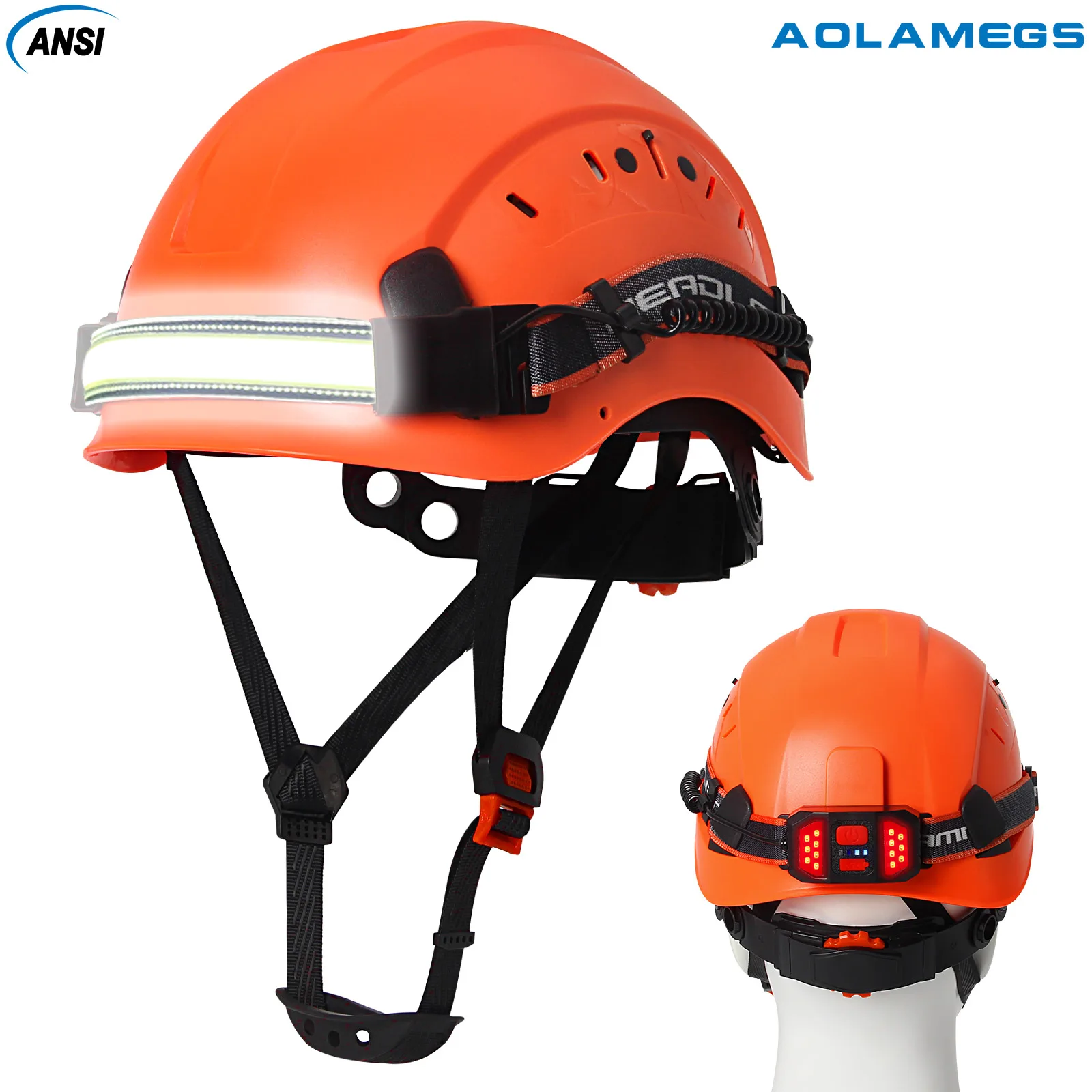 Construction Safety Helmet With Led Headlamp CE ABS Hard Hat Head Light ...
