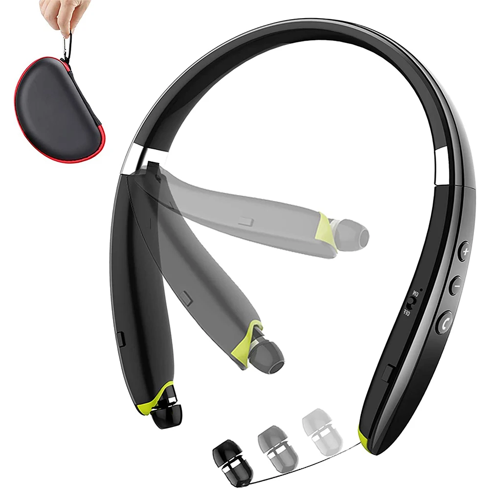 Foldable Retractable Bluetooth Headphones Neckband Wireless Earbuds ...
