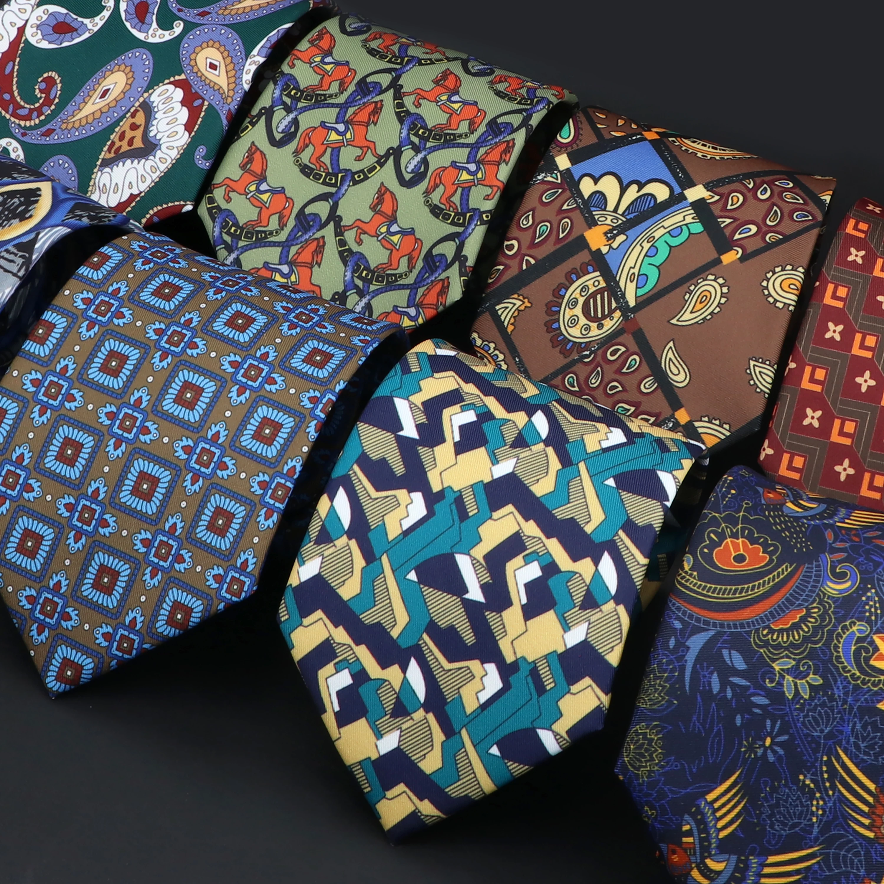 9cm Brown Blue Men Tie Vintage Floral Geometry Print Necktie Mens ...