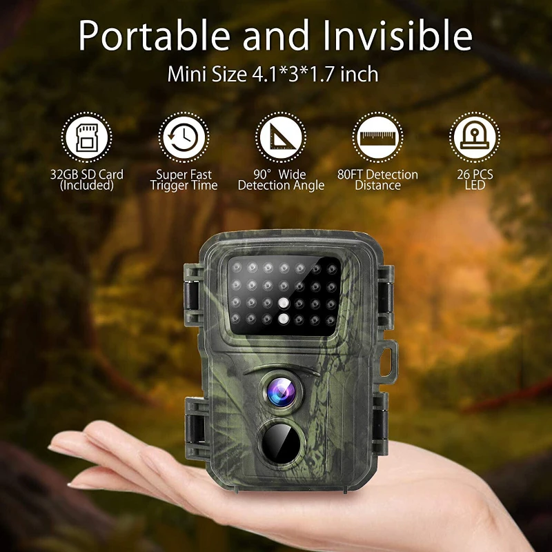 Outdoor Mini Trail Hunting Camera 20MP 1080P Wildlife 850nm Night ...