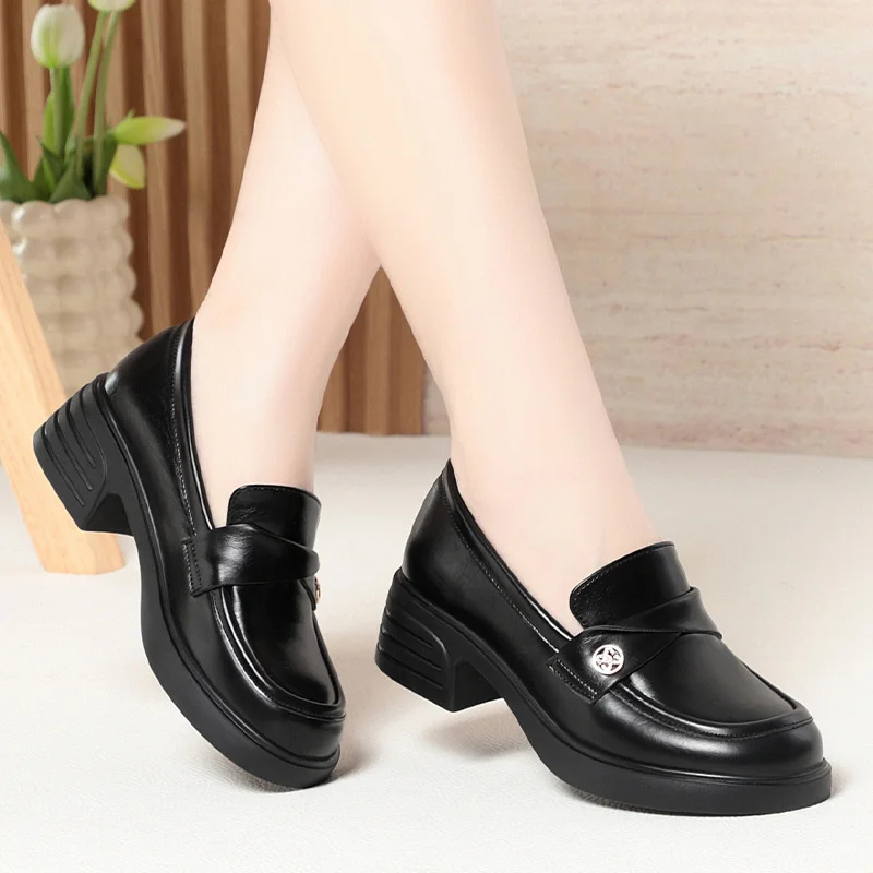 New Spring Autumn Leather Shoes British Style Love New Thick Heel Retro ...