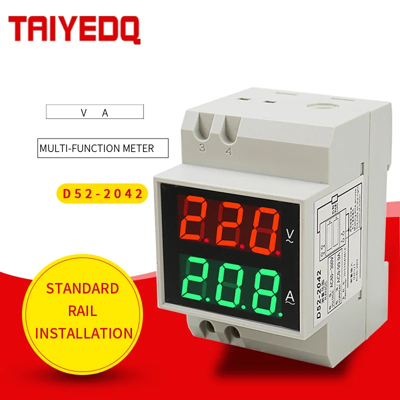 D52-2042-Din-Rail-Voltmeter-Ammeter-AC80-300V-AC200V-450V-Digital-AC ...