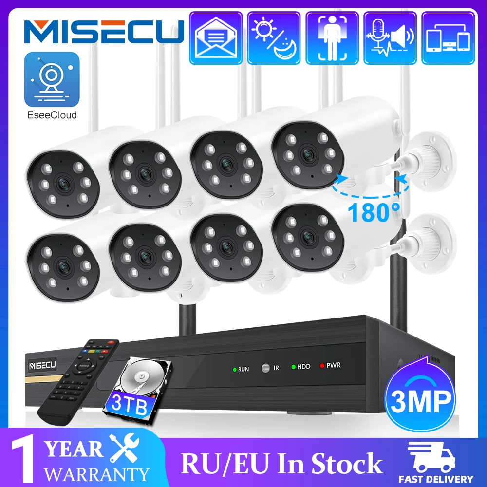 Misecu 8ch Nvr 3mp Wireless Camera System Audio Record Outdoor ...