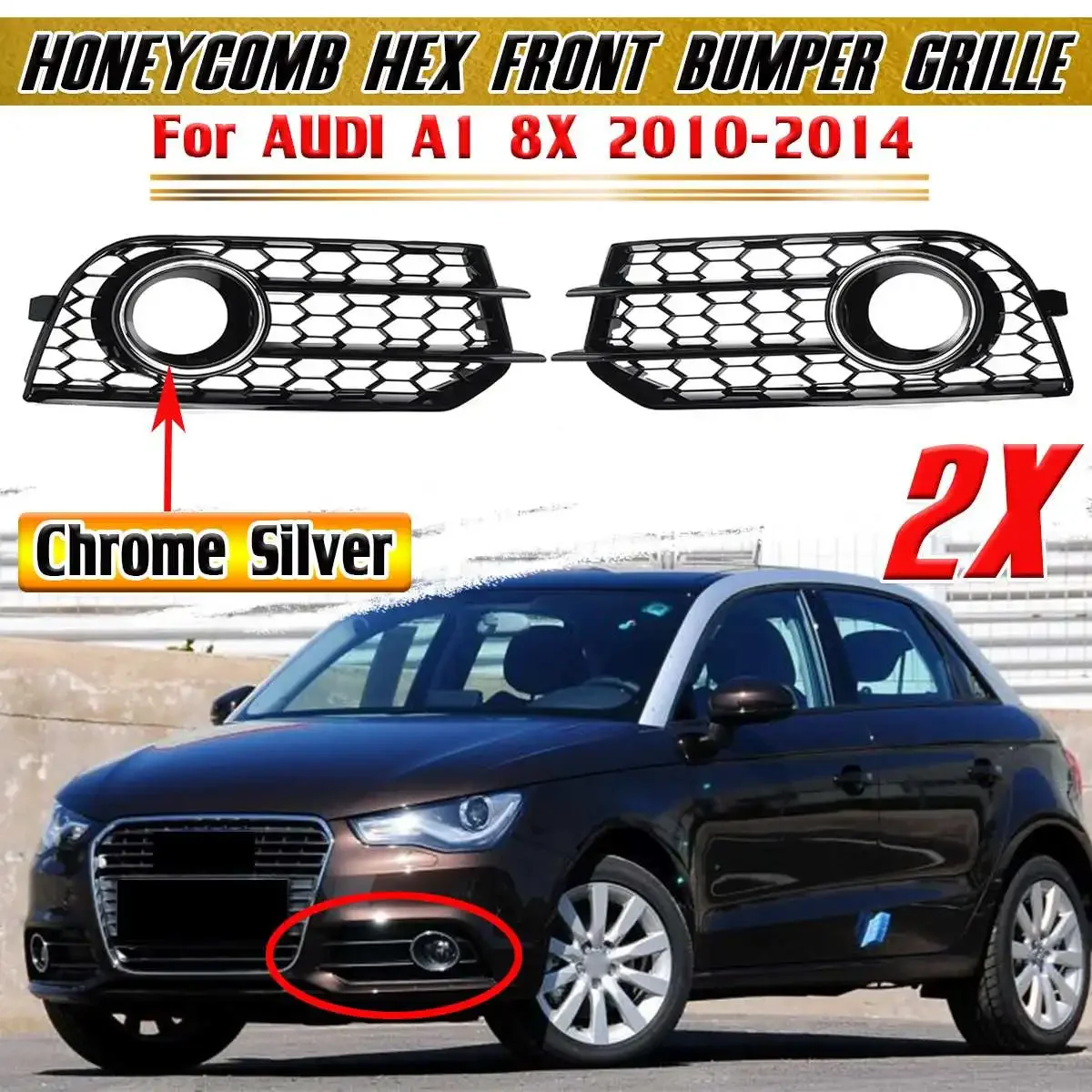 Pair-8X-Front-Bumper-Fog-Lamp-Grill-Protector-For-AUDI-A1-8X-2010-2014 ...