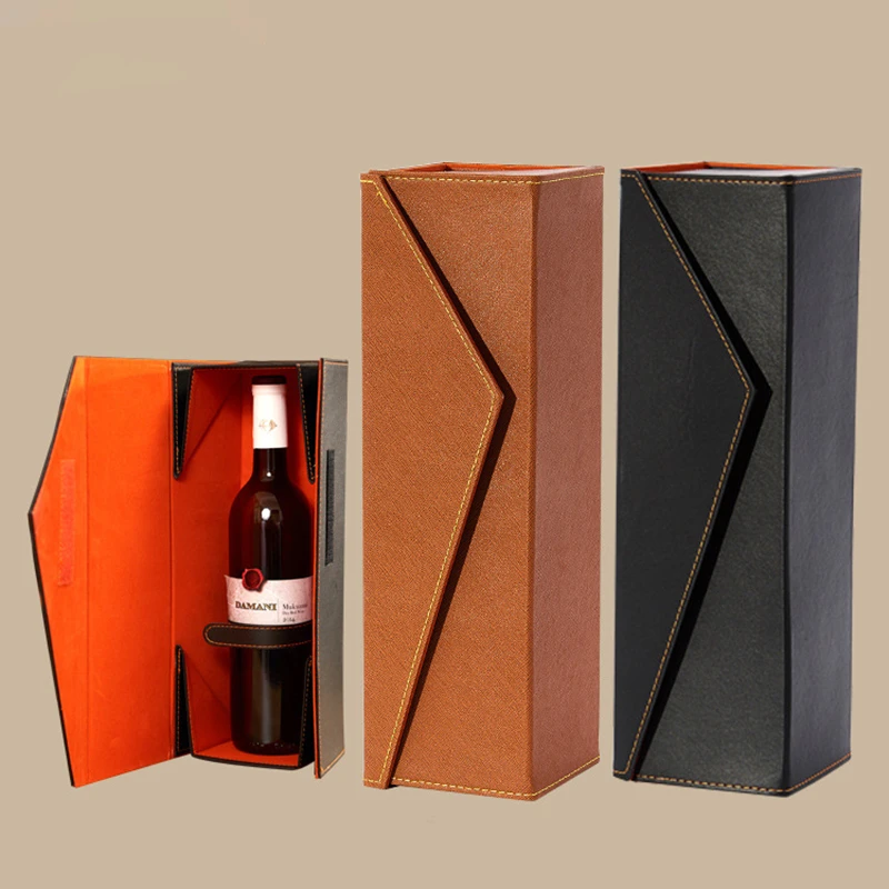 1PCS-Wine-Leather-Packing-Box-Black-Brown-with-Fixed-Rope-Folded-Flip ...