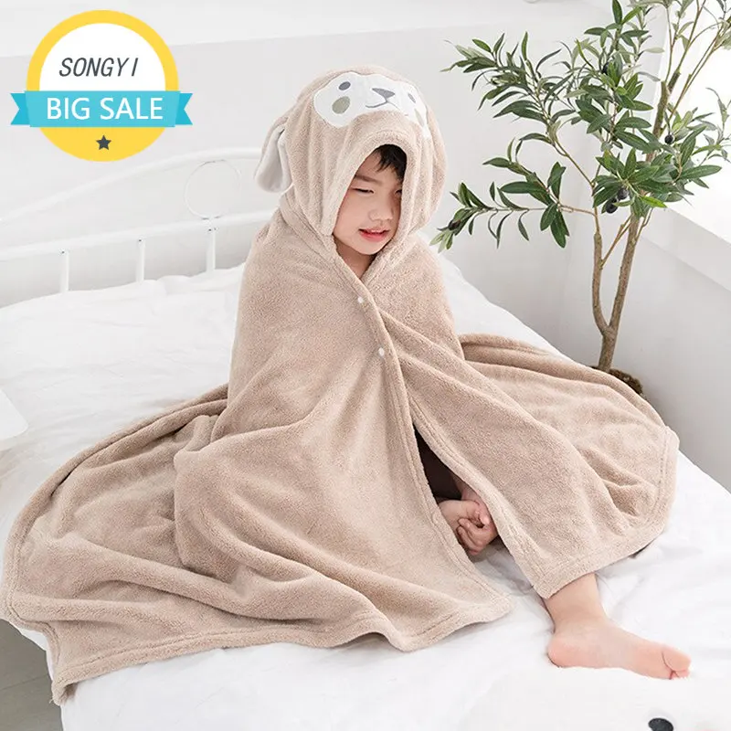 Children-s-Coral-Velvet-Cloak-Bath-Towel-With-Hood-High-Quality-Soft ...