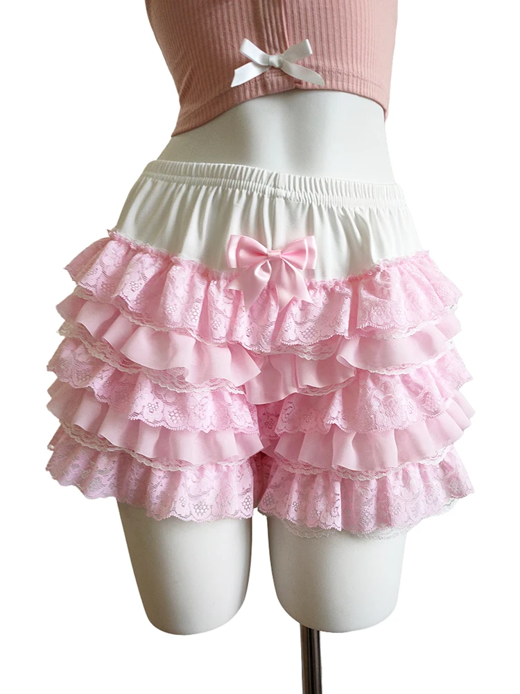 Cute Lace Shorts Women Bow Decoration Elastic Waist Lolita Style ...