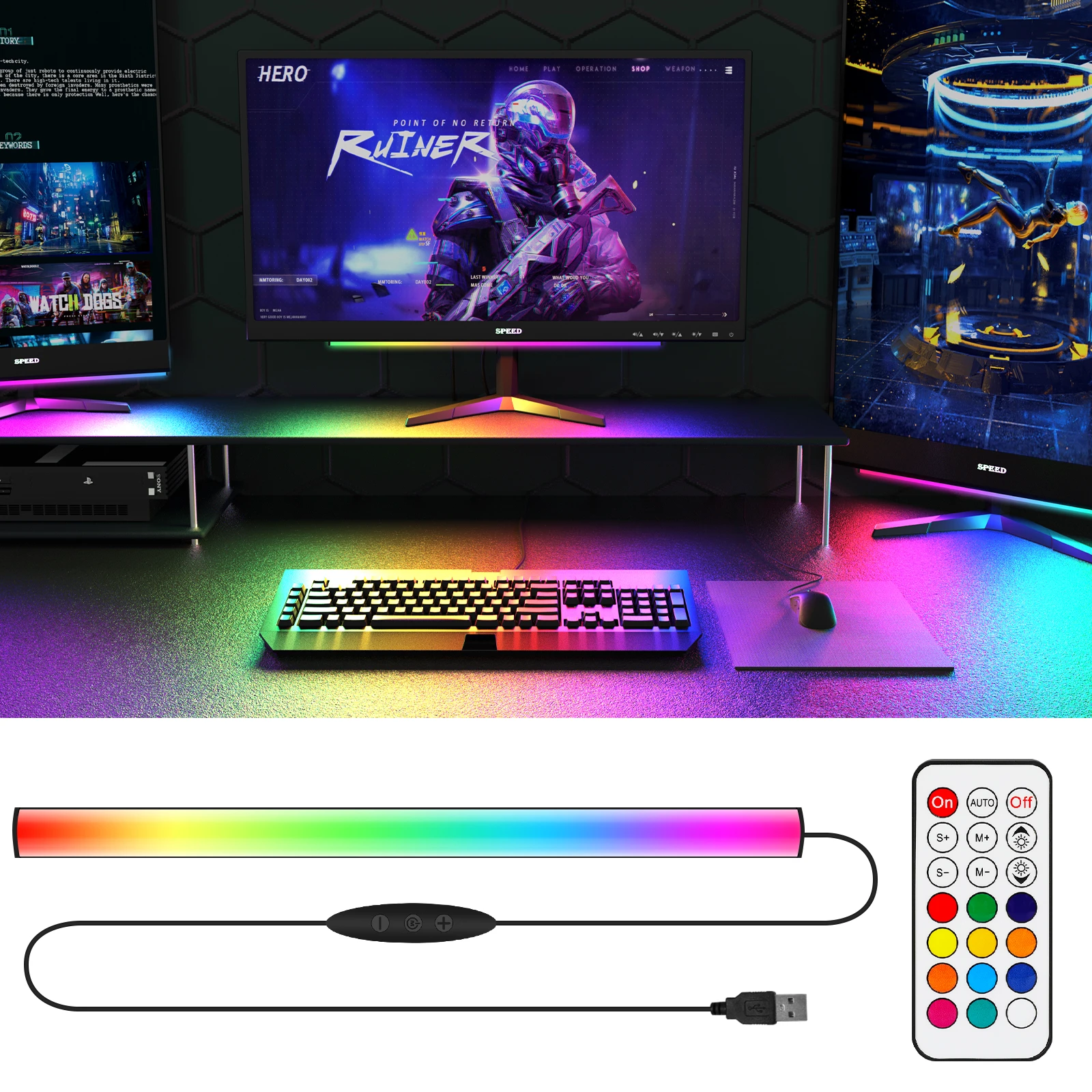Ambient Gaming Lights Under Monitor Light Ambiance Backlights with ...