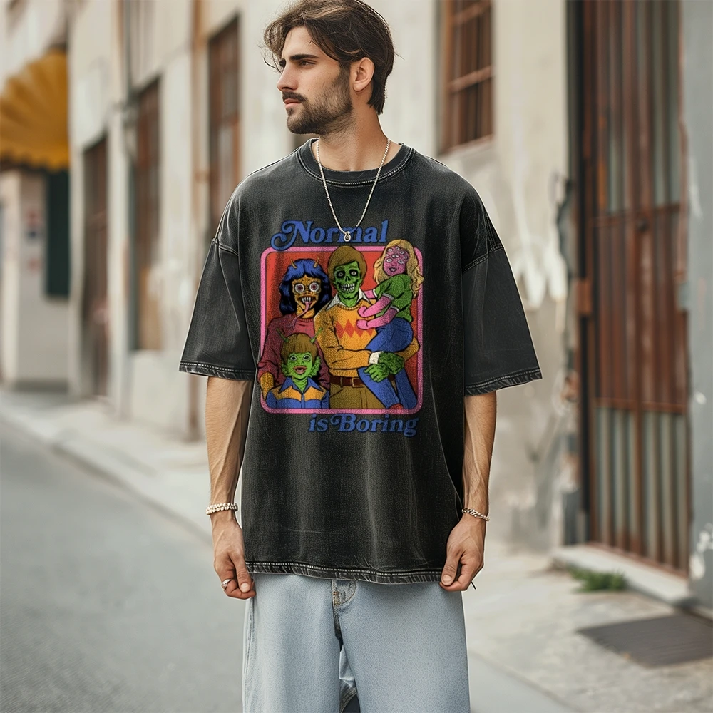 Hip-Hop-Devil-Graphic-Printed-T-Shirt-Retro-Washed-100-Cotton-Tops ...