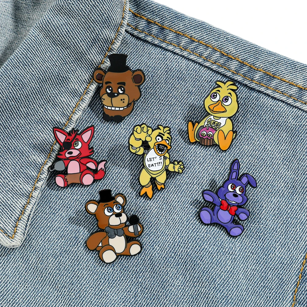 FNAF Five Nights At Freddy's Enamel Pins Foxy Bonnie Animal Doll Badge ...