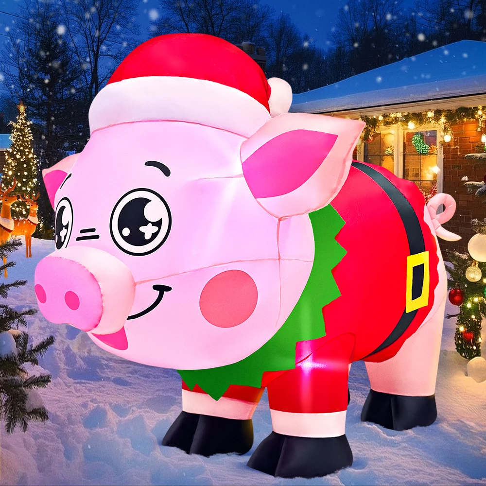 5FT Christmas Inflatables Outdoor Decorations, Pig Blow up Yard ...