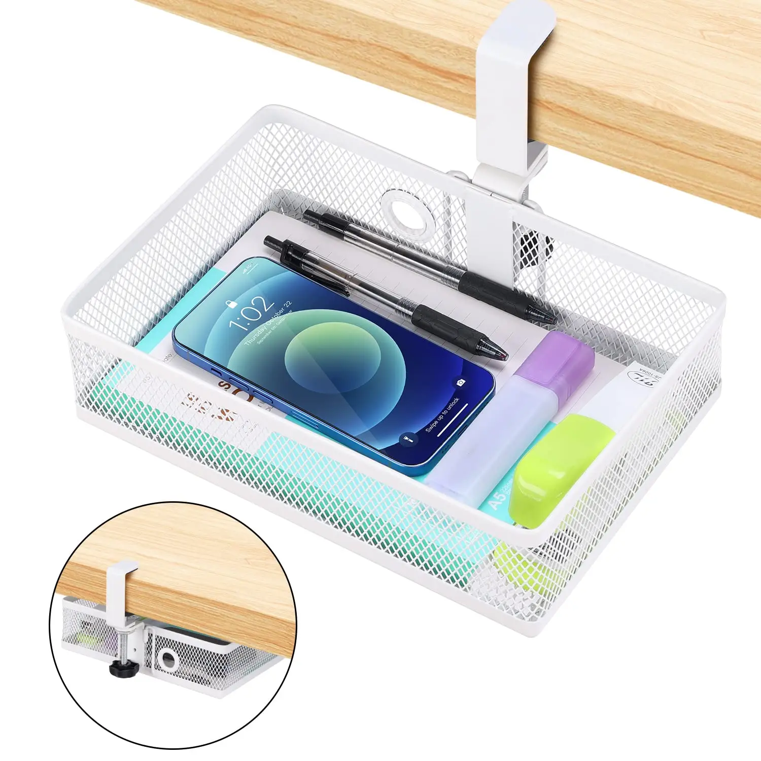 Under-Desk-Drawer-Box-Rotating-Drawer-Organizer-Tray-Metal-Storage ...