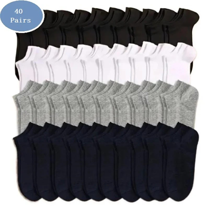 10/20/30/40 Pairs Summer Solid Low Cut Ankle Socks Men Women Sports ...
